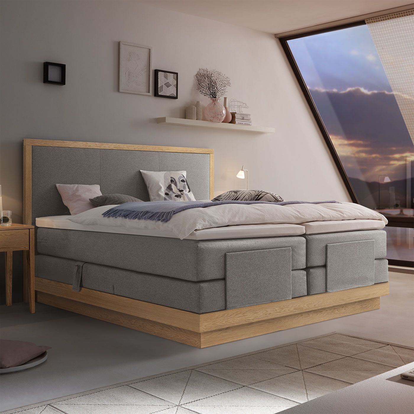 Hasena Boxspringbett Elegant elektrisch verstellbar Eiche Velours mit ...